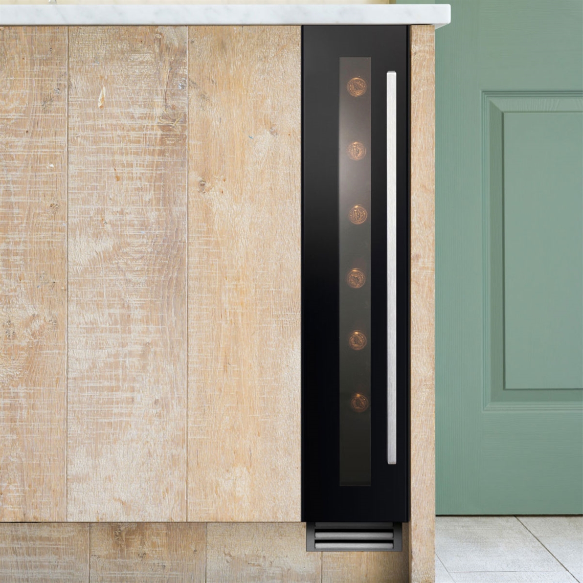 Caple Wine Cabinet 145mm 1Zone Black Handle & Grill (recessed plinth)