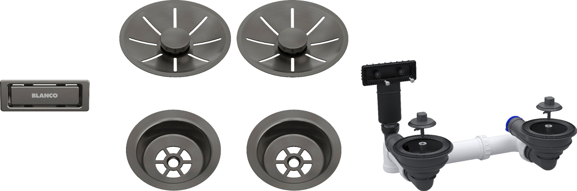 Blanco Waste & InFino fitting set Double bowl. Satin Dark Steel