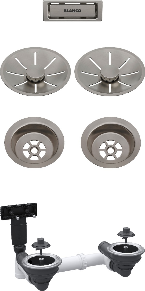 Blanco Waste & InFino fitting set Double bowl. Satin Platinum